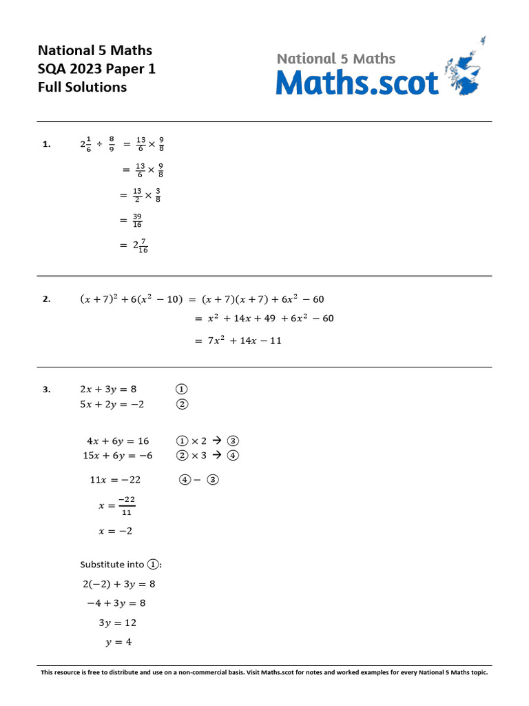 N5 Maths 2023 Paper 1 Solutions | PDF | Elementary Geometry | Euclidean ...