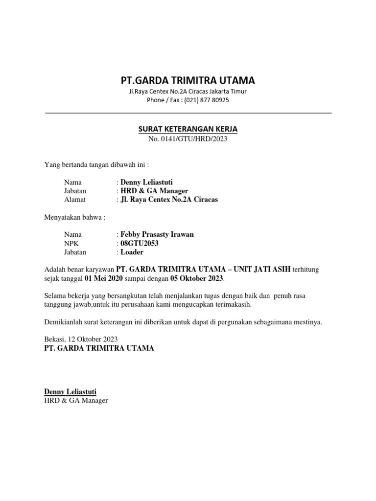 Paklaring PT Garda | PDF