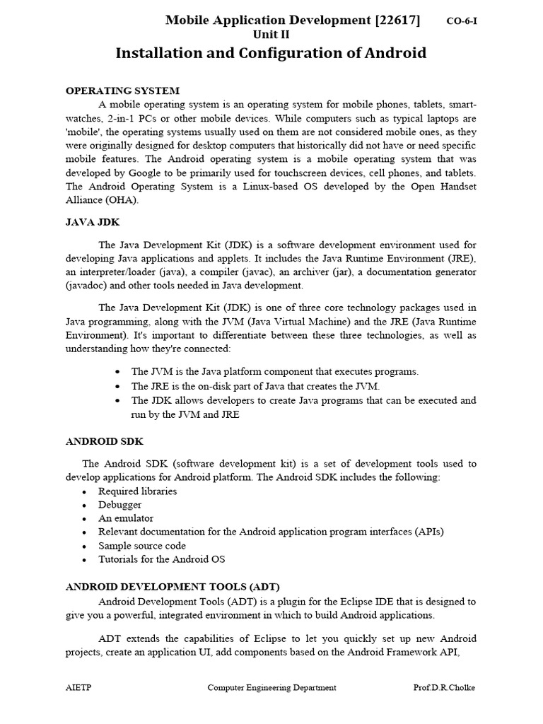 Unit 2 | Download Free PDF | Java (Programming Language) | Android (Operating System)