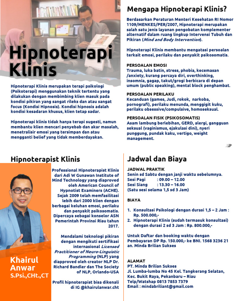 CLINICAL HYPNOTHERAPIST Minda | PDF | Pengembangan Diri | Kesehatan Holistik