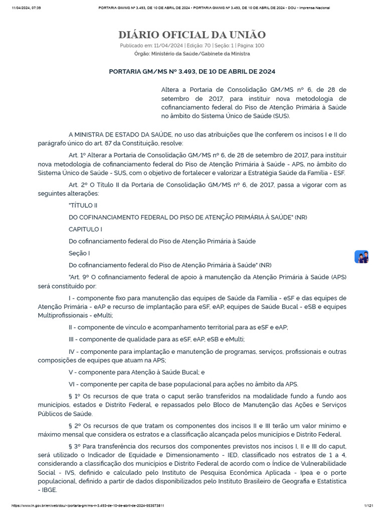 PORTARIA GM - MS NÂº 3.493, DE 10 DE ABRIL DE 2024 - PORTARIA GM - MS ...