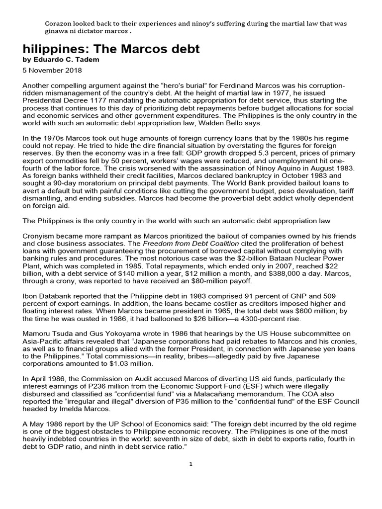 Analysis | Download Free PDF | Debt | Corazon Aquino Analysis | Download Free PDF | Debt | Corazon Aquino