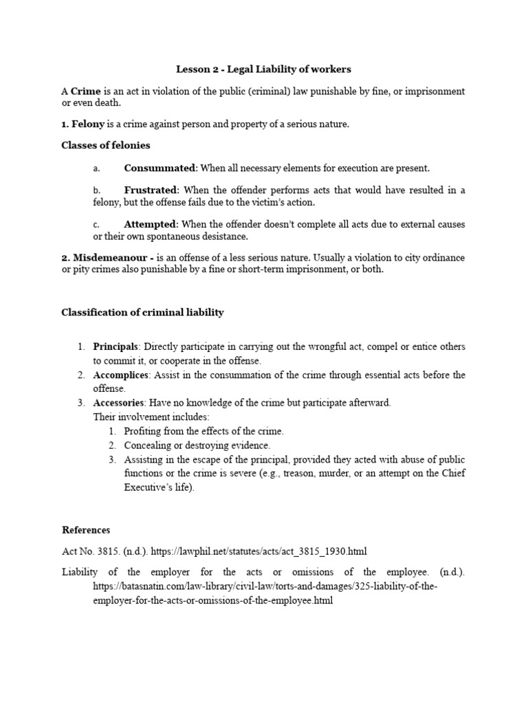 Lesson 2 Legal Liability of Workers | PDF | Social Science