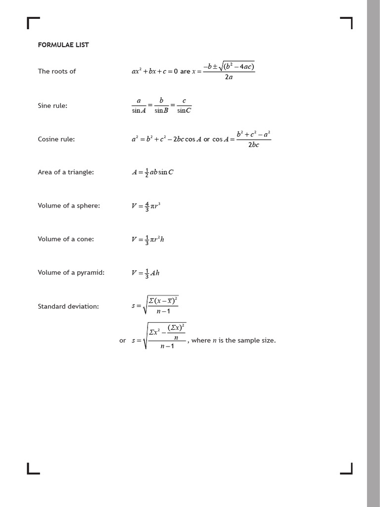 National 5 Maths Formula Sheet | PDF