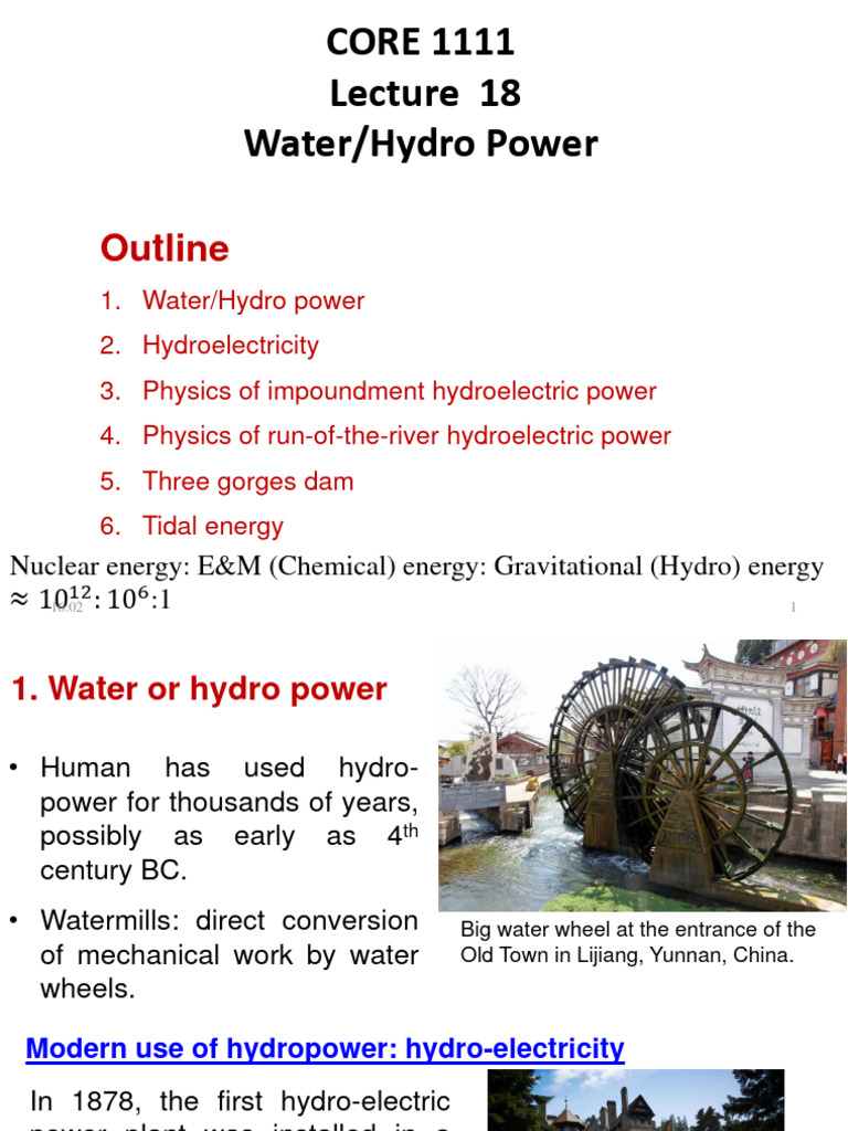 Lecture 18 Water Power | PDF | Hydroelectricity | Tide