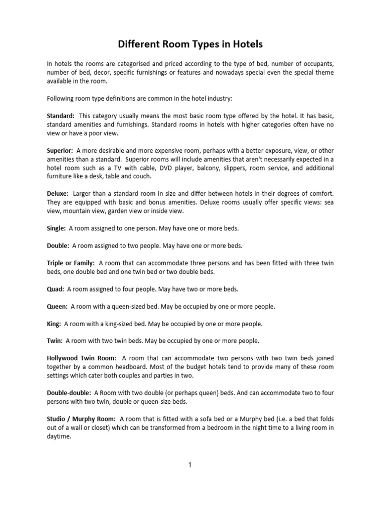 Different Hotel Room Types | PDF | Room | Hotel