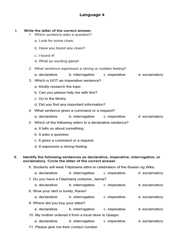 Sentence Types and Punctuation Quiz | PDF | Sentence (Linguistics ...