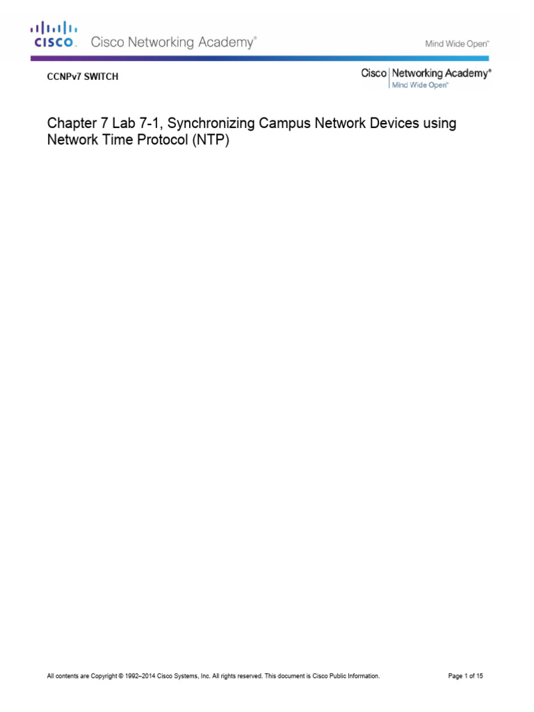 CCNPv7 SWITCH Lab7-1 NTP STUDENT | PDF | Computer Network | Network Switch