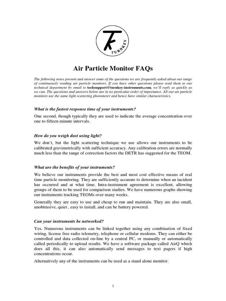 Air Particle Monitor FAQs | PDF | Particulates | Light