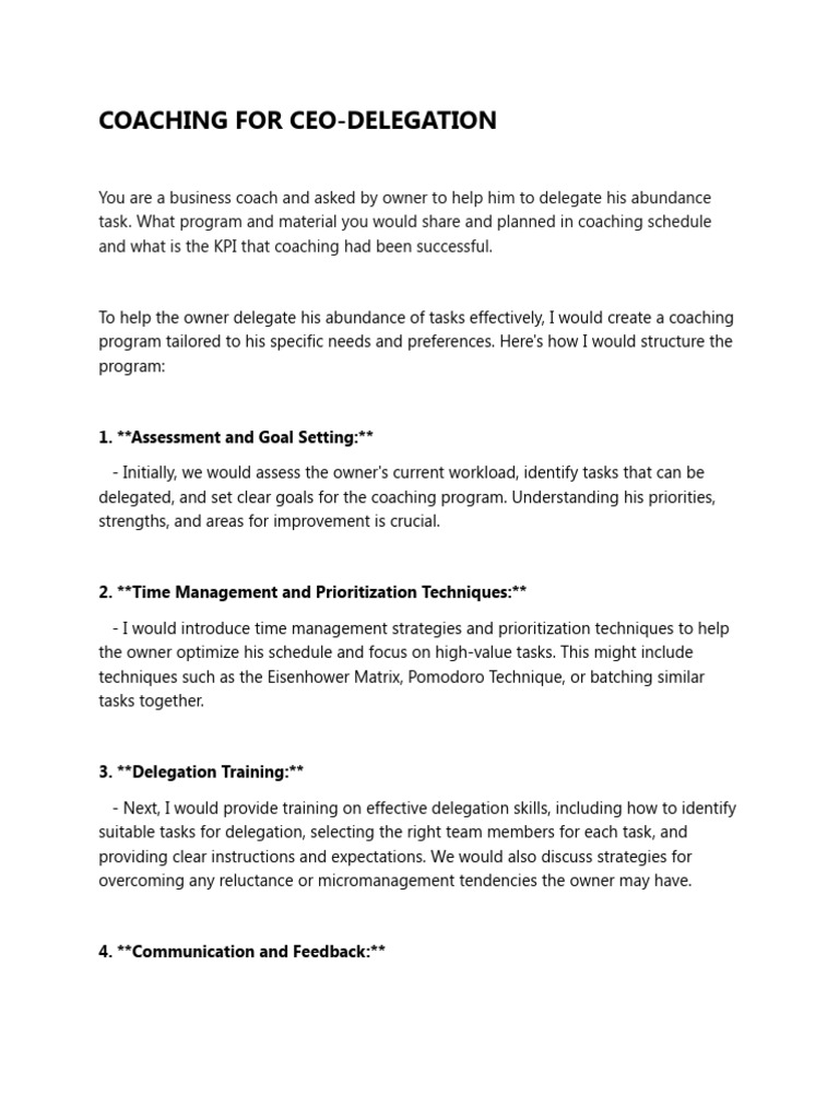 Coaching For Ceo-Delegation | PDF | Time Management | Professional Skills