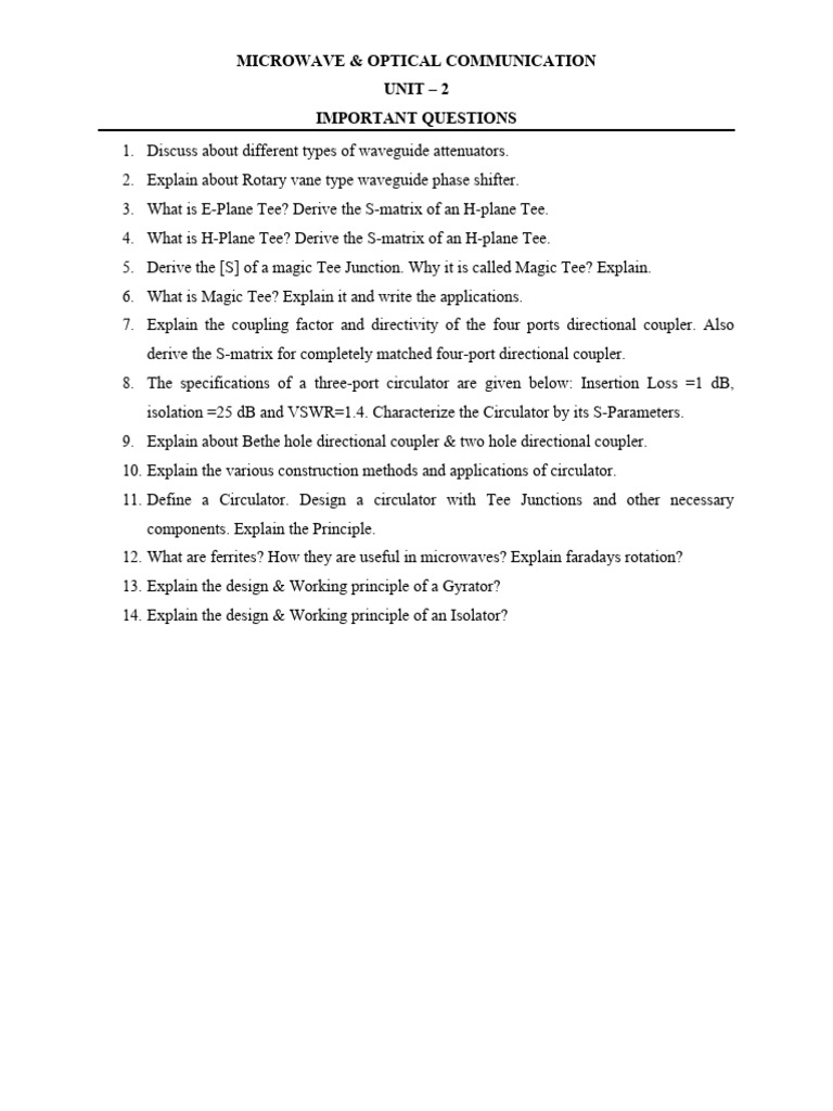 Mw&oc Unit 2 Important Questions | PDF