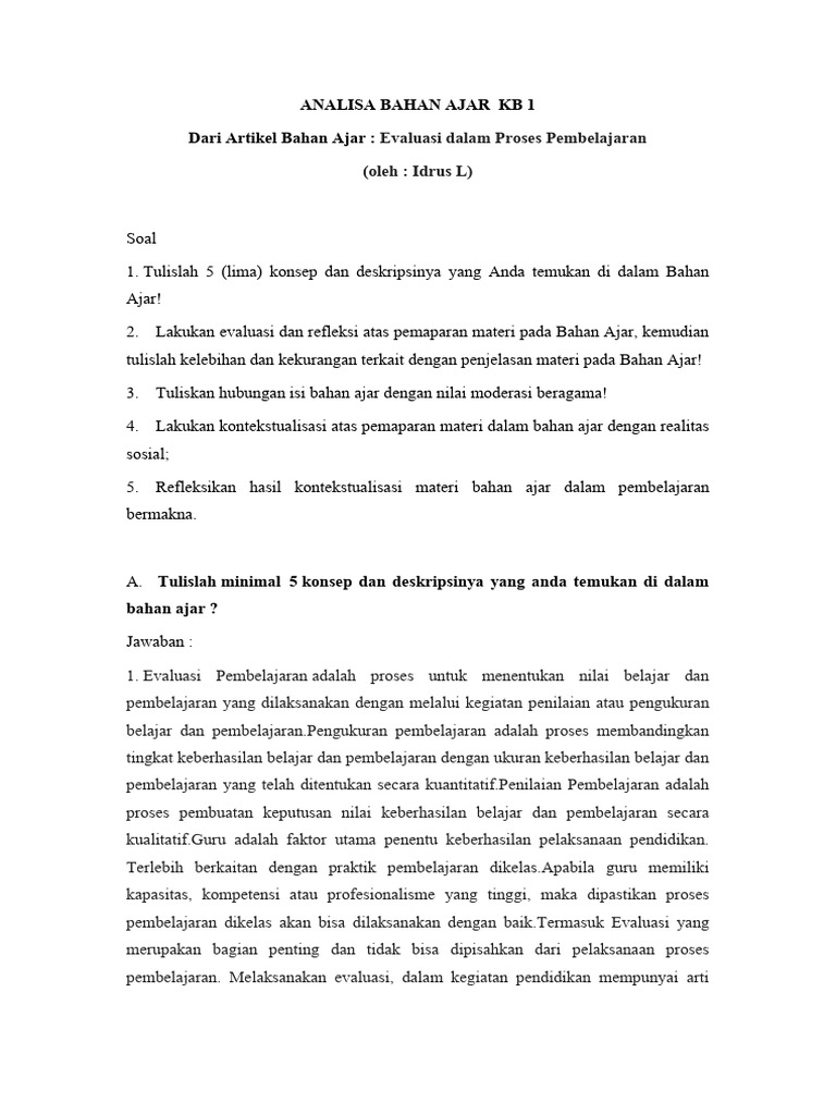 ANALISA BAHAN AJAR KB 1 Evaluasi | PDF | Karier & Perkembangan | Pengembangan Diri