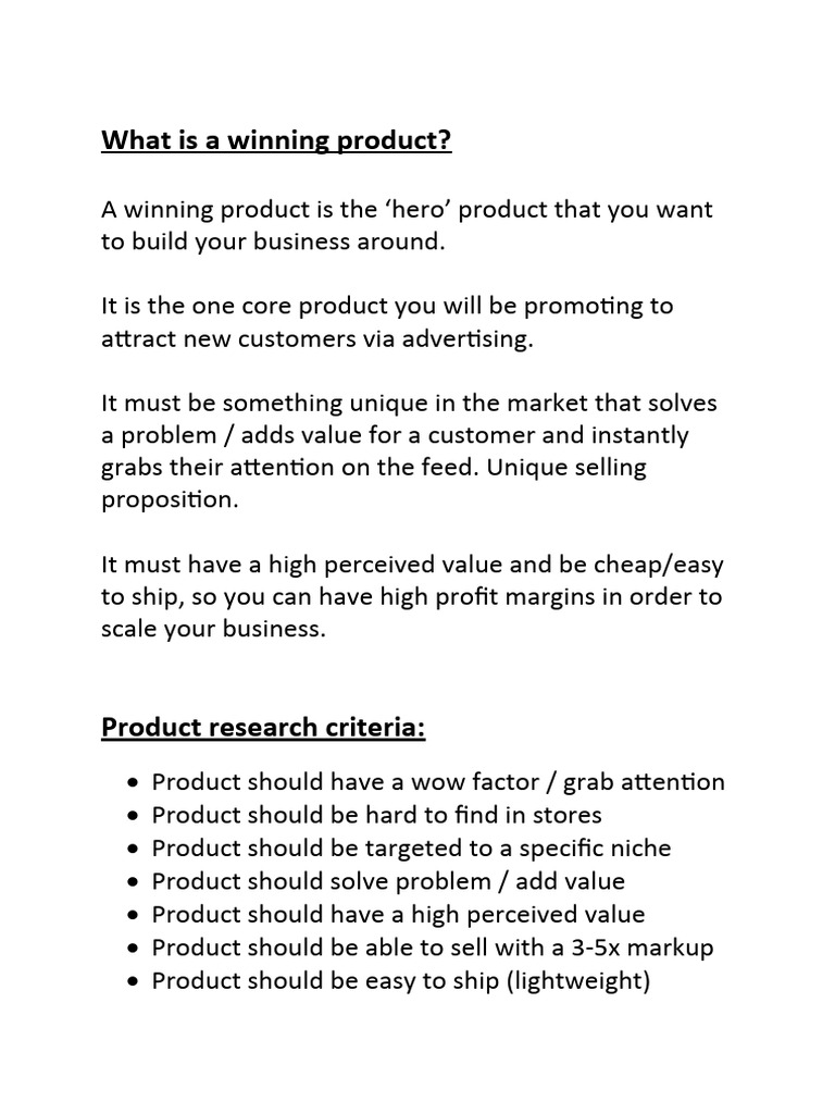 Winning Product Criteria | PDF
