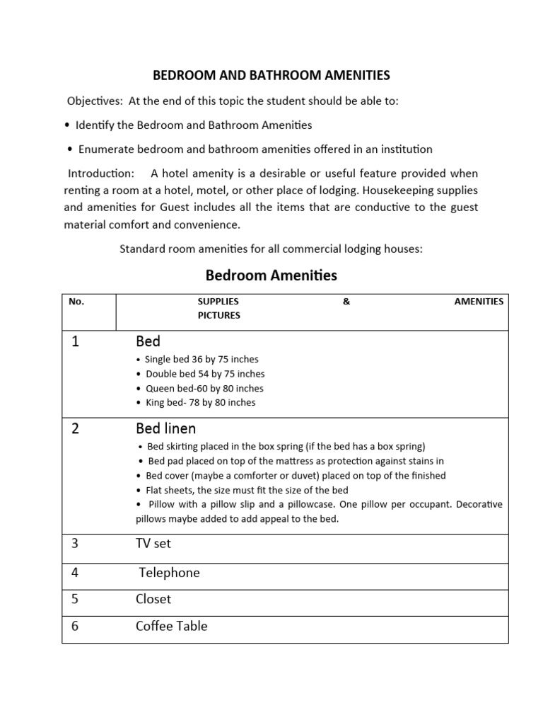Hotel Room Amenities Guide | PDF | Bed | Bedroom