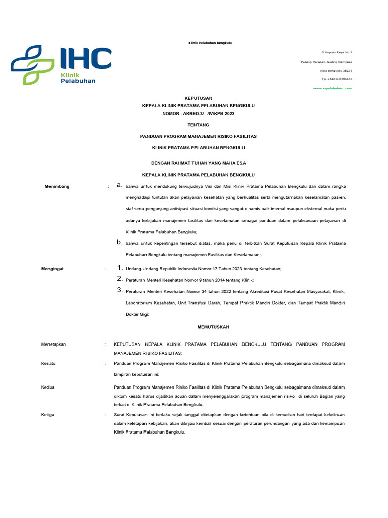 SK Panduan Manajemen Resiko KPB | PDF