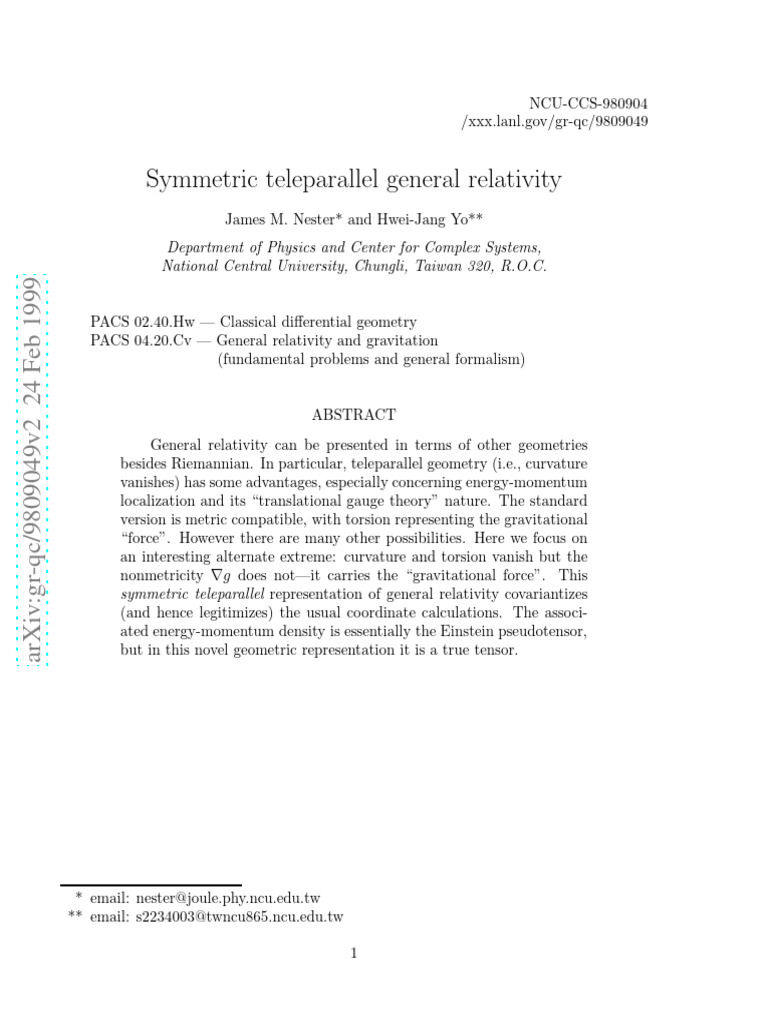 Symmetric Teleparallel General Relativity | PDF | Gauge Theory ...