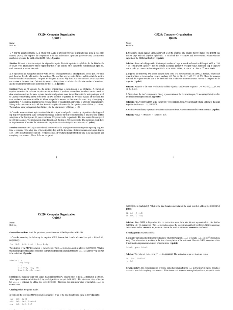 Quizzes Merged | PDF | Central Processing Unit | Arithmetic