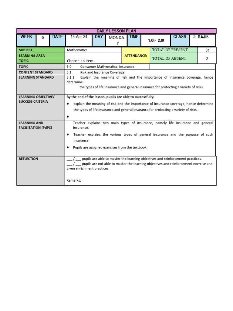 w4 Mon - Wed 5r Insurans5 | PDF | Matrix (Mathematics) | System Of ...