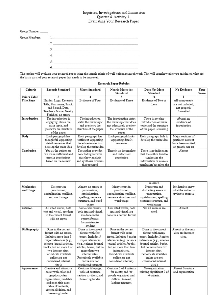 Research Paper Evaluation Rubric | PDF | Rubric (Academic) | Citation