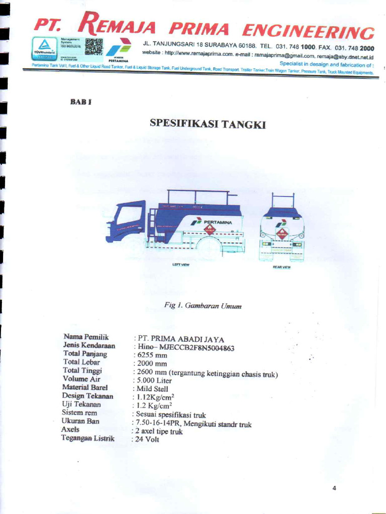 Spesifikasi Tangki L8151CAB | PDF