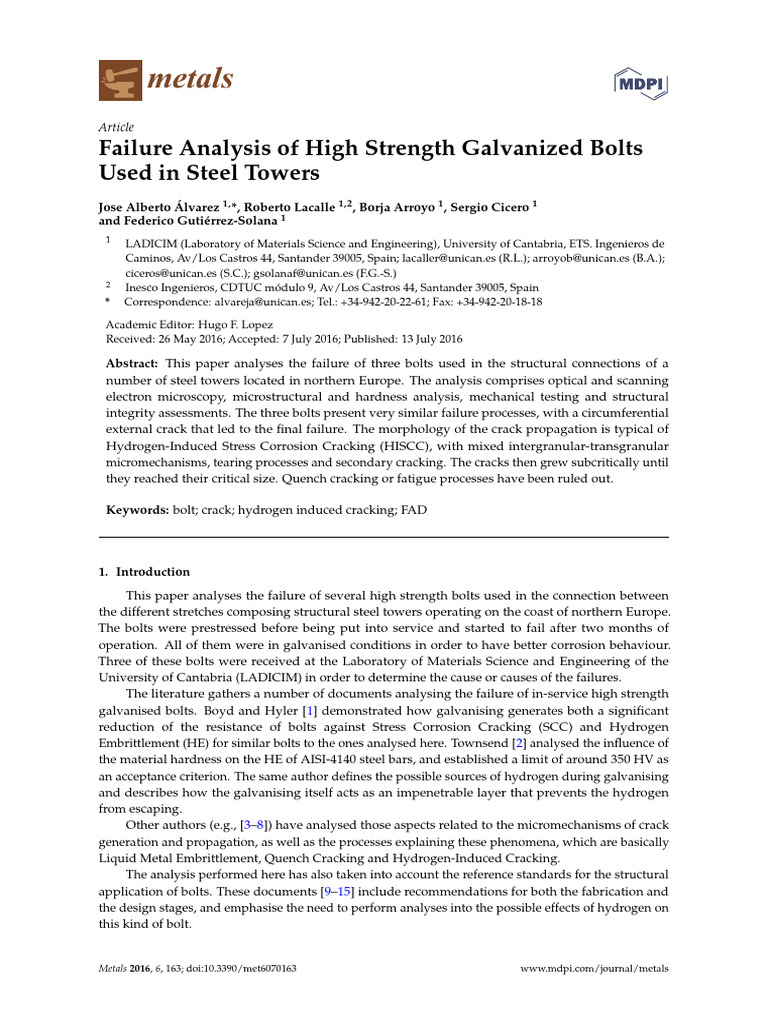 Failure Analysis of High Strength Galvanized Bolts | PDF | Fracture ...
