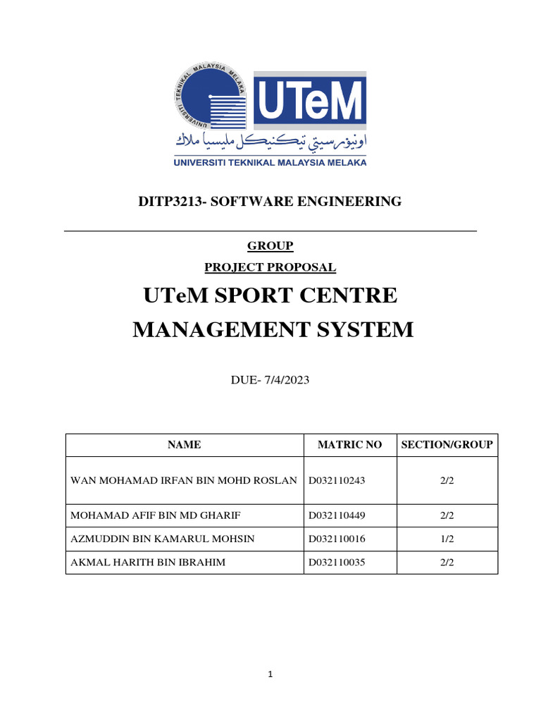 UTeM SPORT CENTRE MANAGEMENT SYSTEM PROPOSAL | PDF | Computer Programming | System