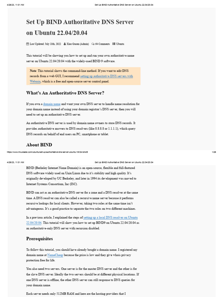 Set Up BIND Authoritative DNS Server On Ubuntu 22.04 - 20.04 | PDF ...