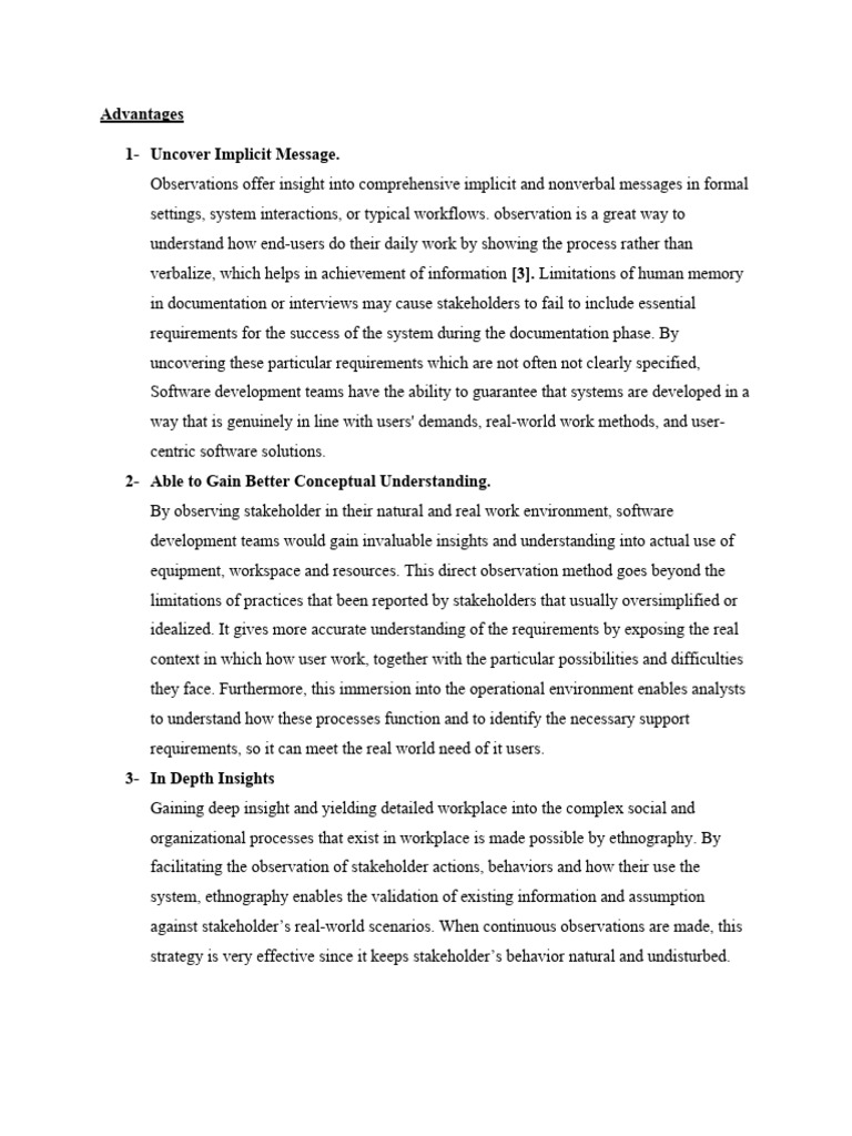 Advantages&Disadvantages Observation Elicitation | PDF | Ethnography ...