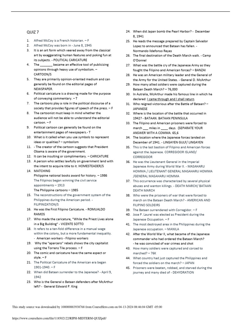 Riph Midterm Quiz | PDF | Philippines | Spanish East Indies