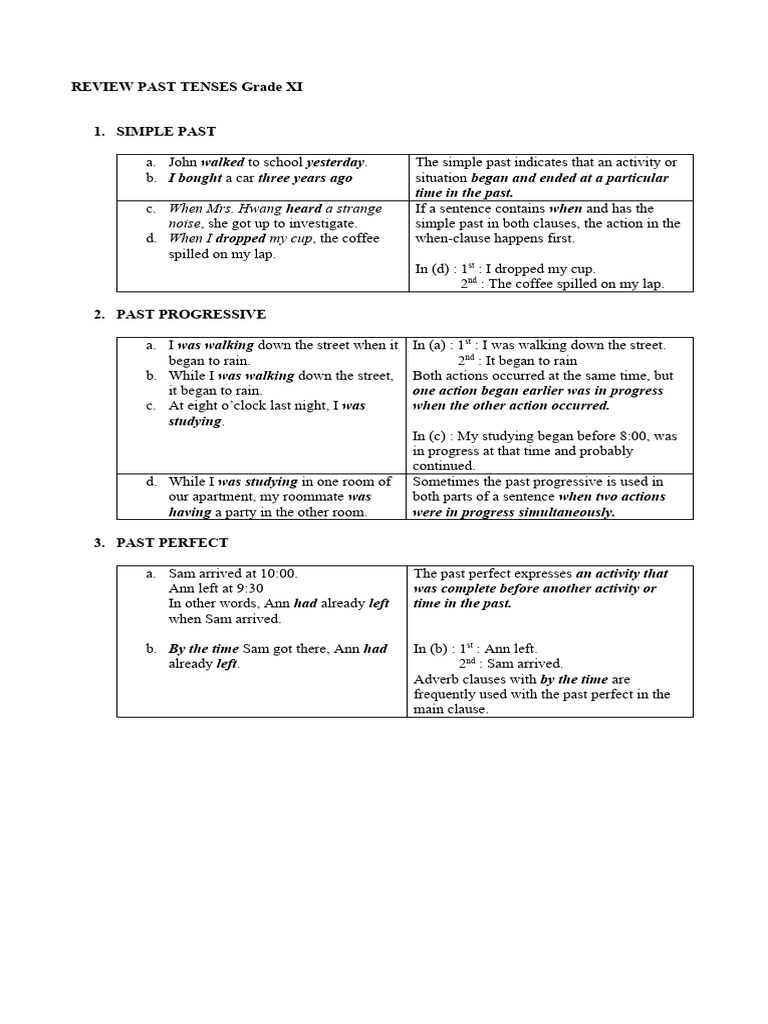 REVIEW PAST TENSES | PDF | Grammar | Linguistics