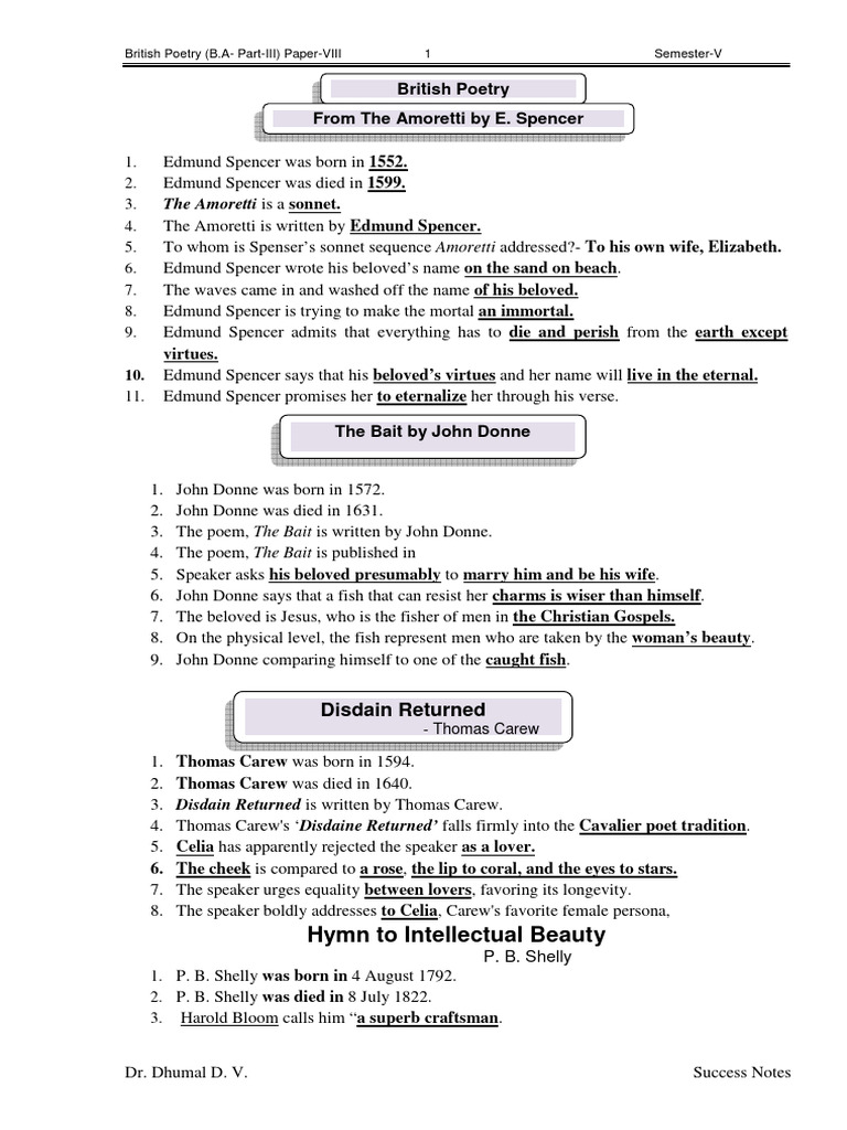 British Poetry Overview and Analysis | PDF | Macbeth | Pride And Prejudice
