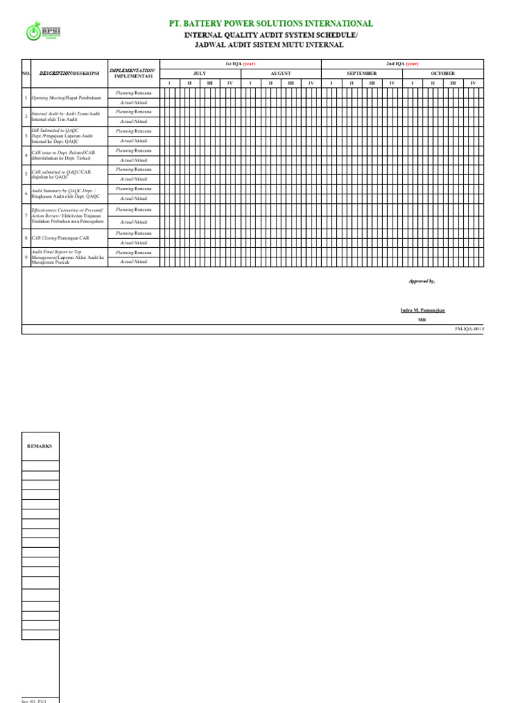 FM-IQA-001 IQA System Schedule Rev.01 | PDF