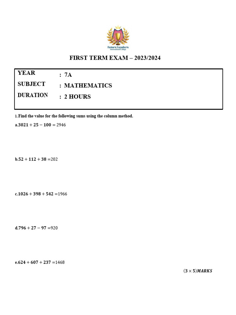 Maths - Year 7A | Download Free PDF | Mathematics | Arithmetic
