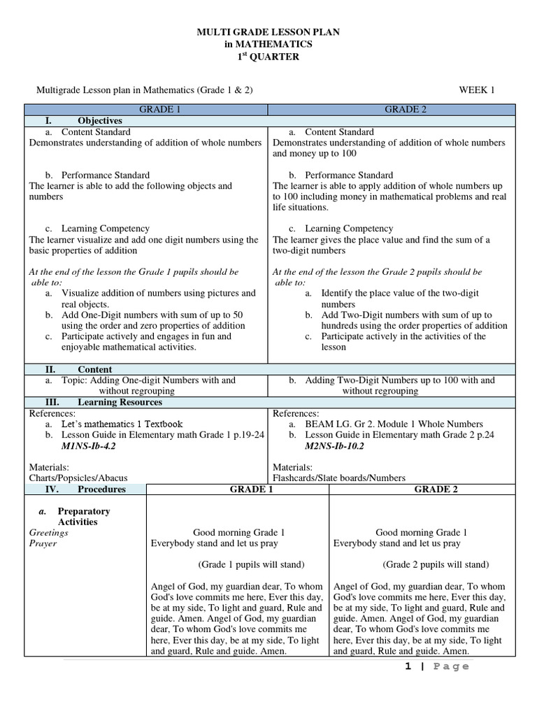 FINAL Multigrade Lesson Plan in Mathematics | PDF | Cognition ...
