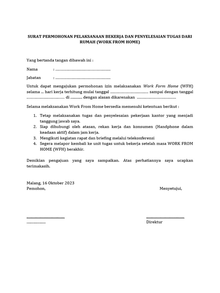 Surat Permohonan WFH | PDF