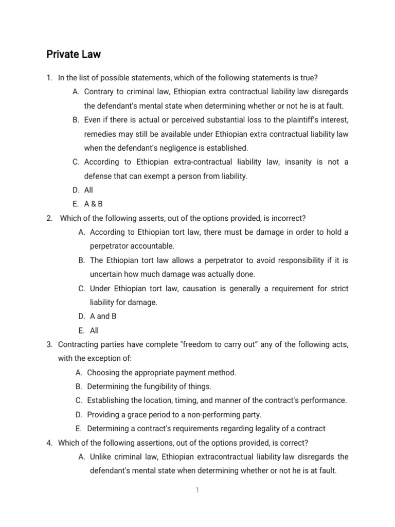 Model Exit Exam Questions For Private Laws | PDF