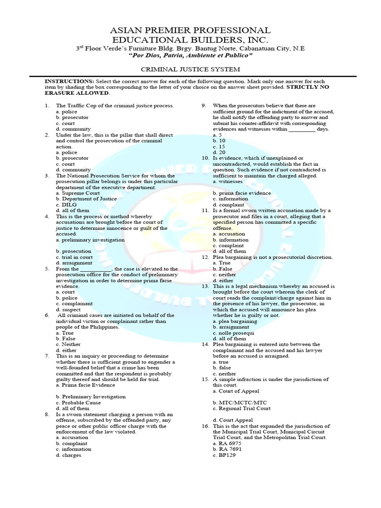 CRIMINAL JUSTICE SYSTEM | PDF | Prosecutor | Evidence (Law)