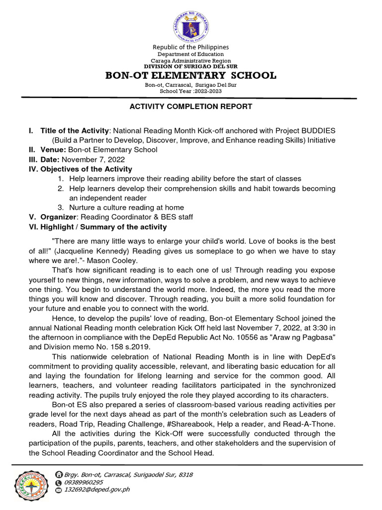 National Reading Month Kick-Off-2022 | PDF | Pedagogy | Learning