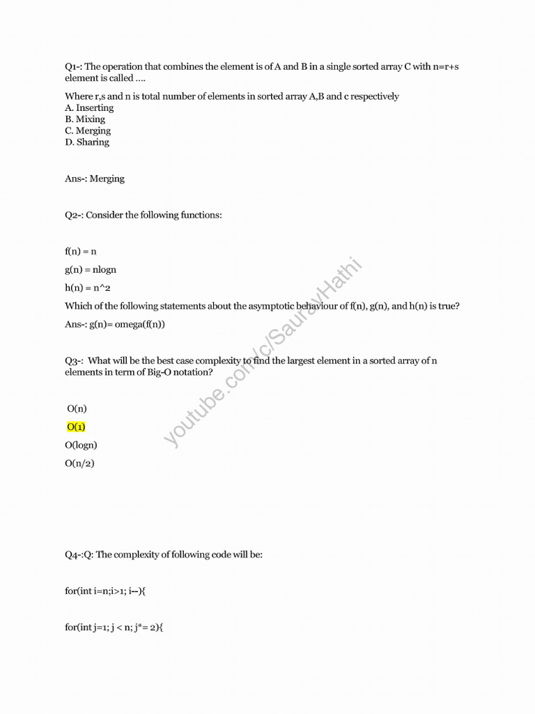 DSA205 Answer Key | PDF | Algorithms And Data Structures | Algorithms