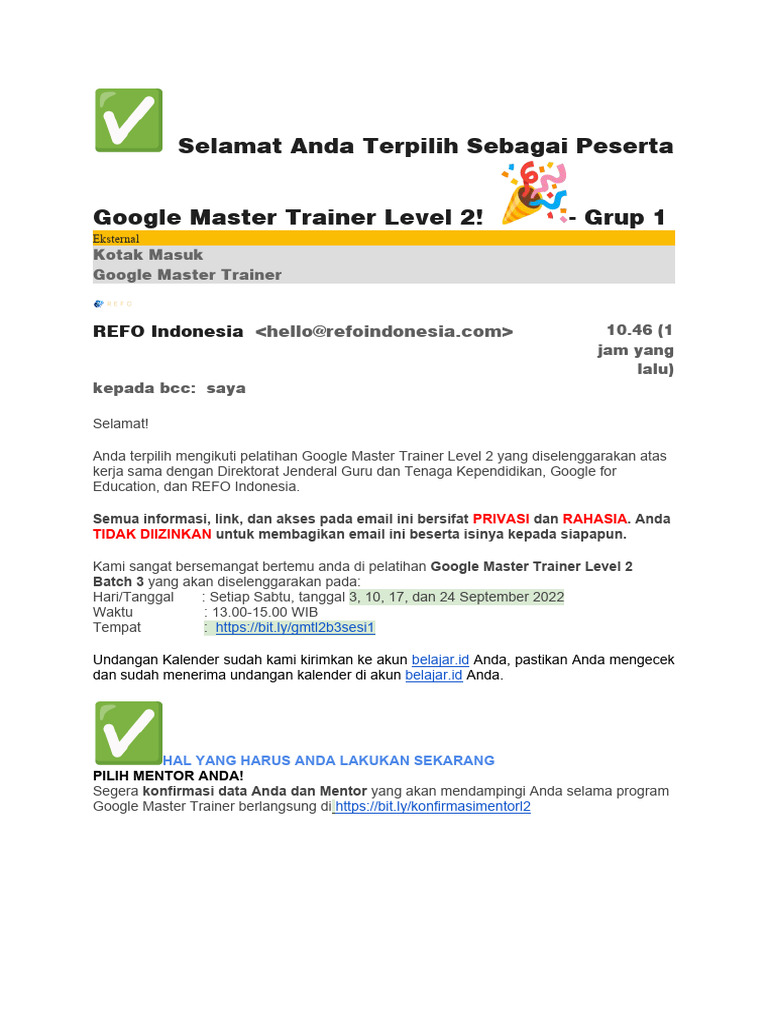 Selamat Anda Terpilih Sebagai Peserta Google Master Trainer Level 2 | PDF
