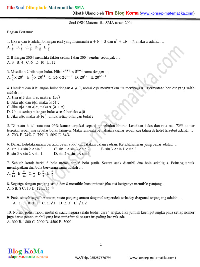 2004 Soal Osk Matik SMA | PDF