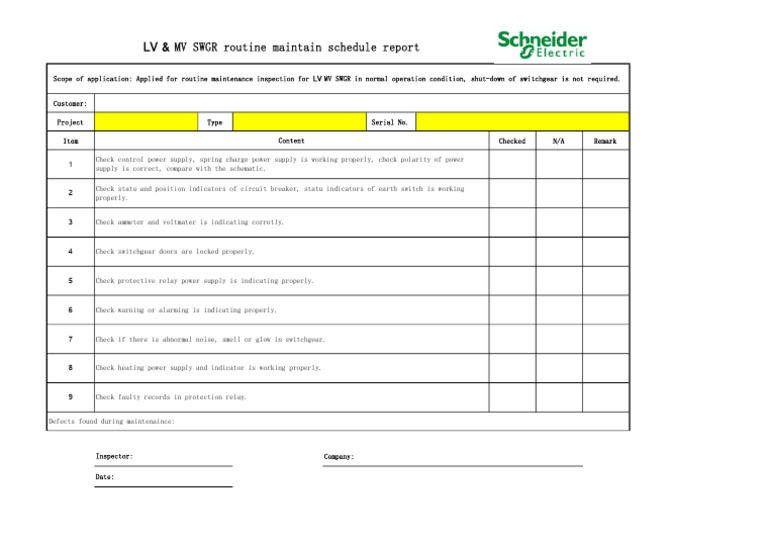 LV& MV SWGR Routine Maintenance Schedule En | PDF