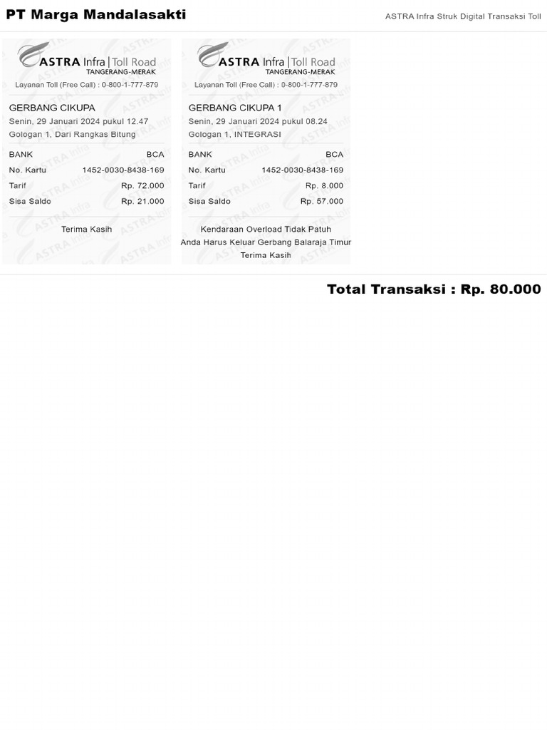 ASTRA Infra Struk Digital Transaksi Toll - 202421385245 | PDF