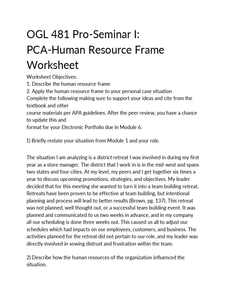 ogl 481 pro-seminar ipca-human resource frame worksheetworks | PDF ...
