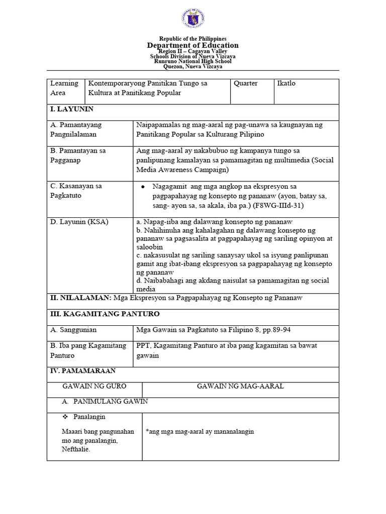 DLP - KONSEPTO NG PANANAW v2 | PDF