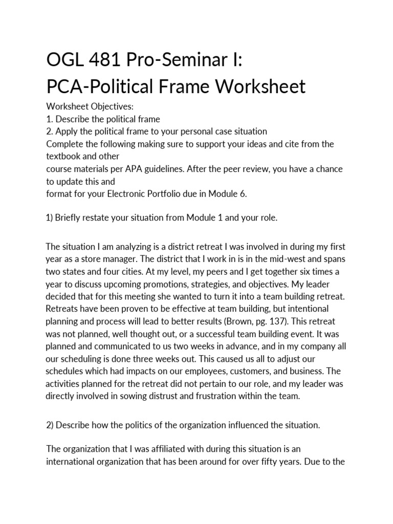 ogl 481 pro-seminar ipca-political frame worksheetworksheet-2 | PDF ...