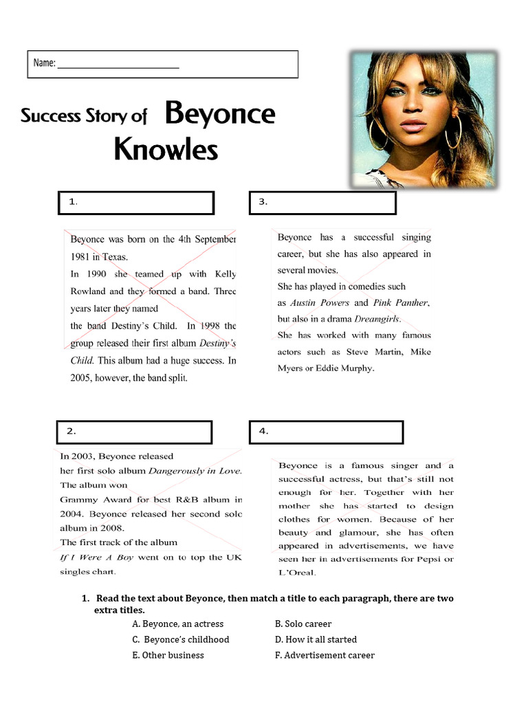 Beyonce: Career and Grammar Activities | PDF