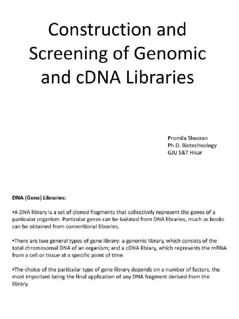 Genomic and c dna library | PDF