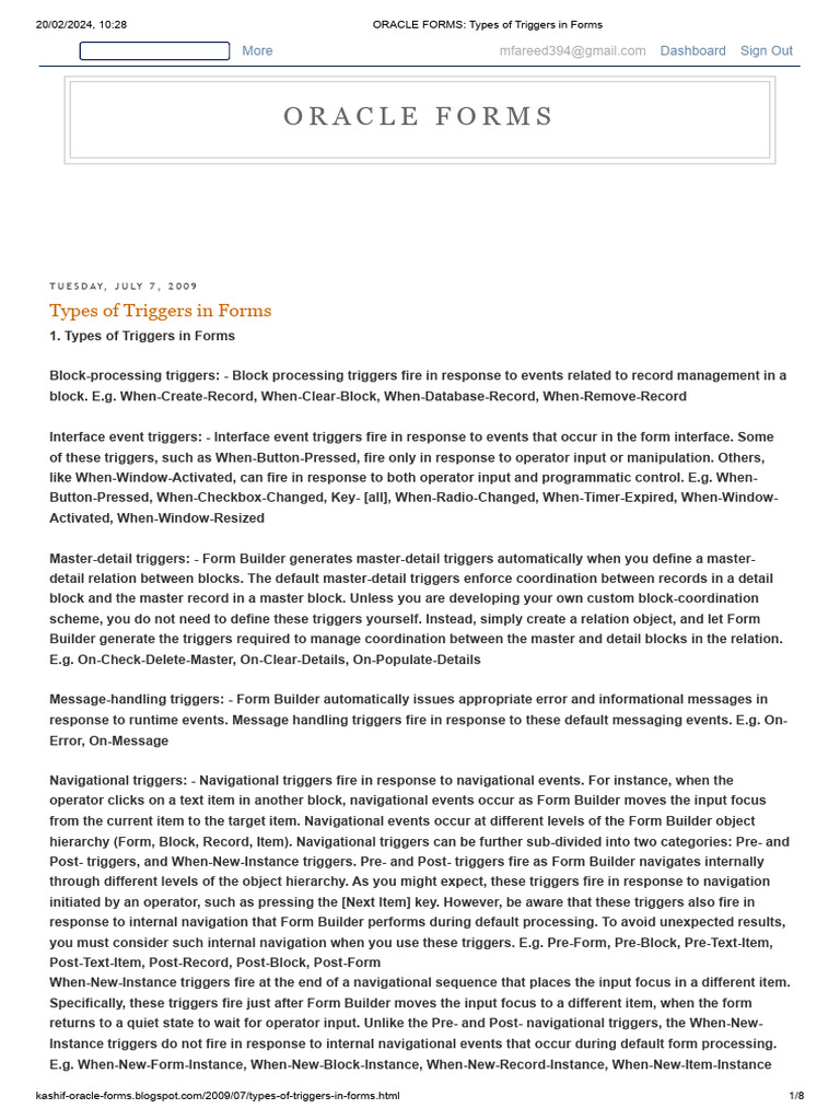 ORACLE FORMS - Types of Triggers in Forms | PDF | Pl/Sql | Sql ORACLE FORMS - Types of Triggers in Forms | PDF | Pl/Sql | Sql