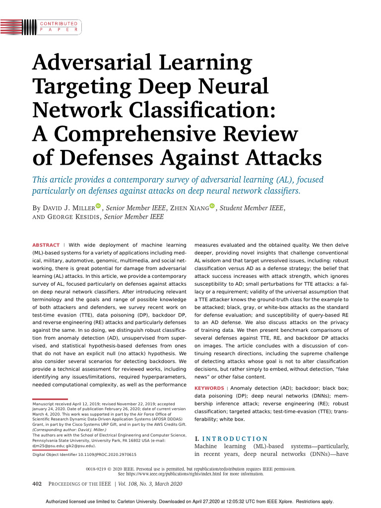Adversarial Learning Targeting Deep Neural Network Classification A Comprehensive | PDF | Deep ...